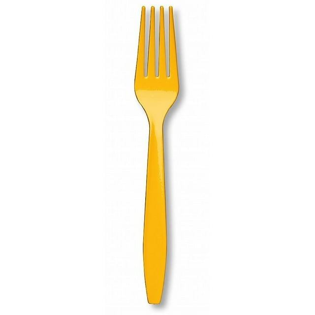 Premium 24 Count Plastic Forks - School Bus Yellow - Walmart Business ...