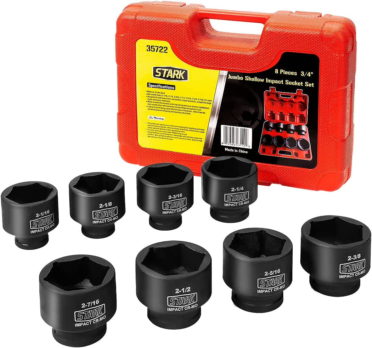 Premium 3/4" inch Drive Large Jumbo Shallow Impact Socket Set SAE (2-1/ ...