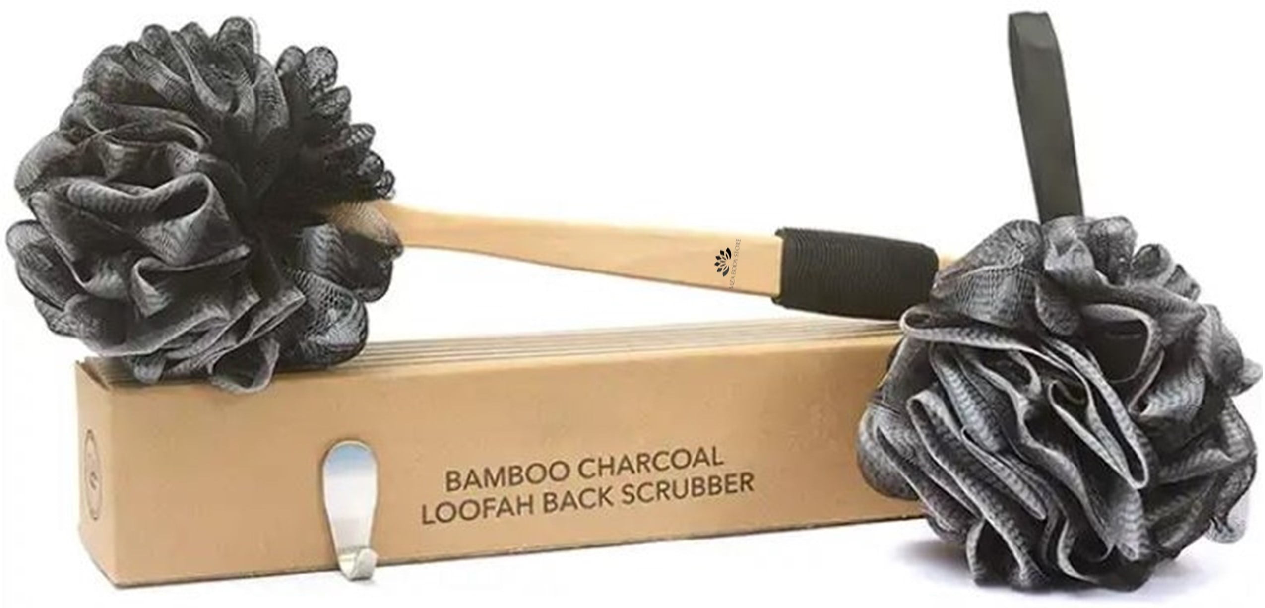 Premium 3-Piece Bamboo Charcoal Fiber Infused Bath Set: Long Handled ...