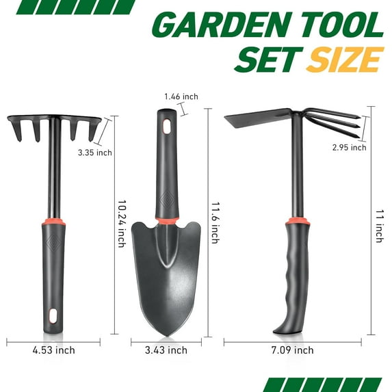 Premium 3-Piece Garden Tool Set - Cultivator, Rake, Trowel - Heavy Duty ...