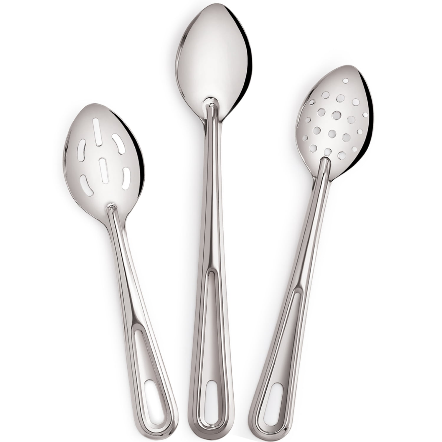 Premium 3 Piece Stainless Steel Baking & Basting Spoon Set, Includes 15 ...