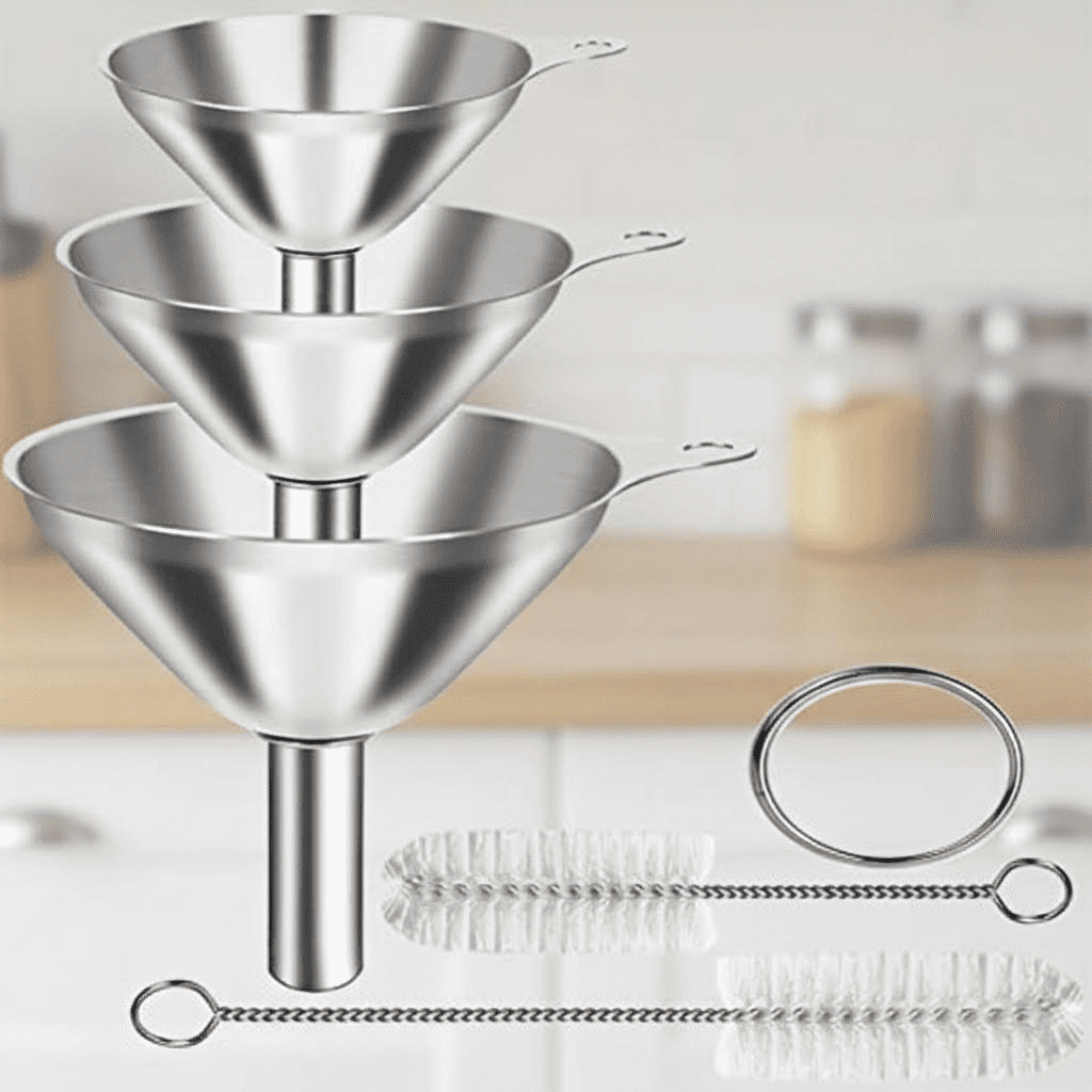 Premium 3-Piece Stainless Steel Kitchen Funnel Set with Cleaning ...