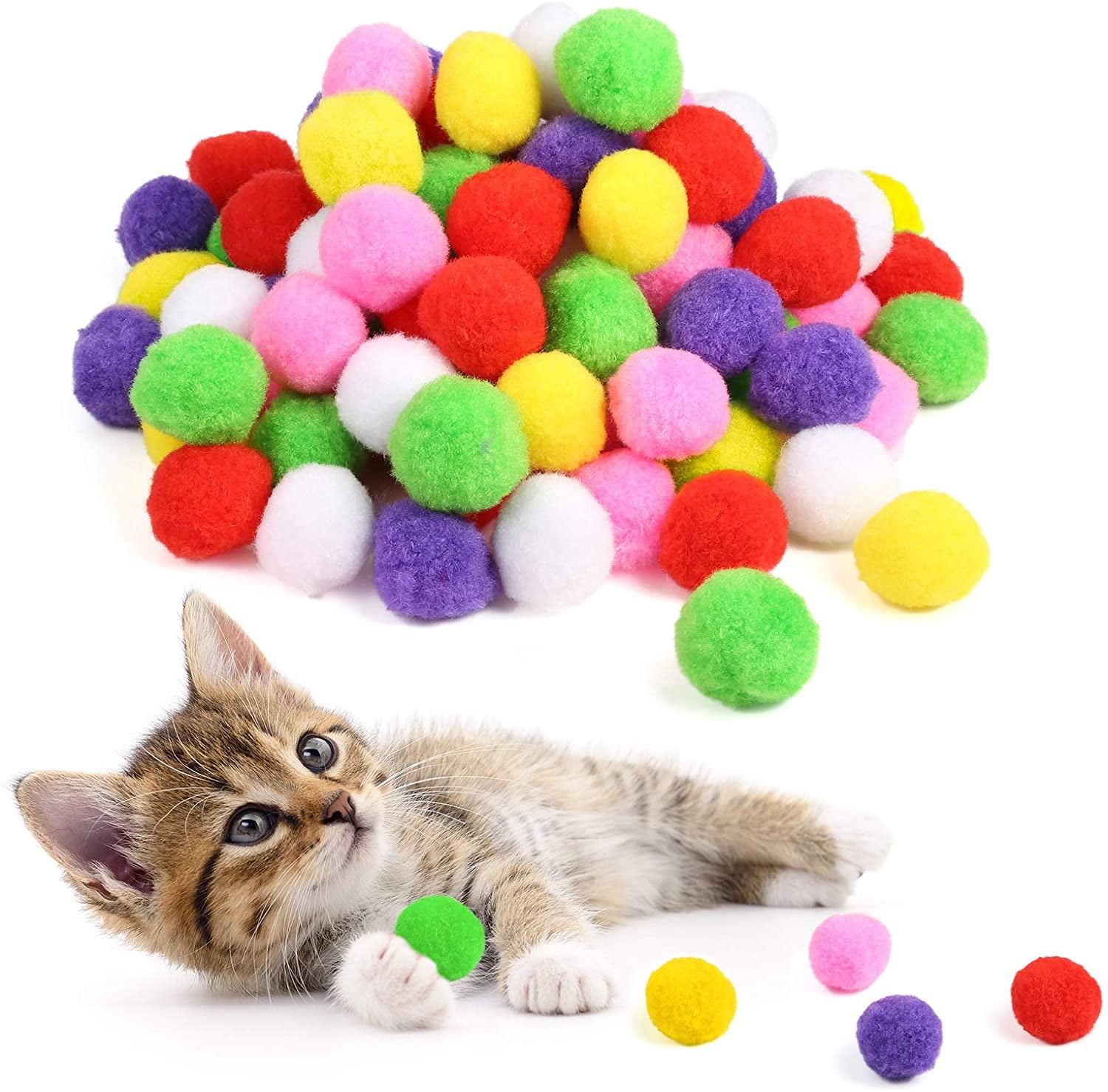 Premium 30pcs Soft Pom Pom Balls for Cats - Lightweight, Interactive ...