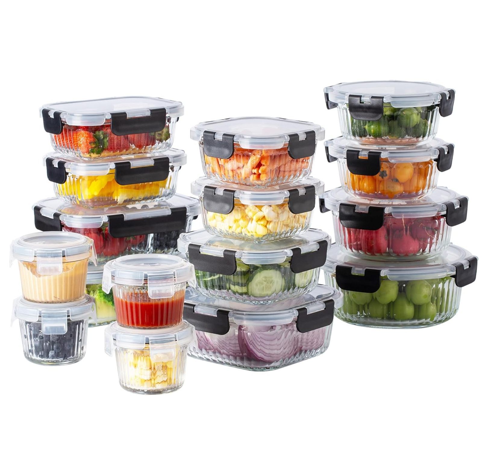 Premium 32-Pc. Borosilicate Glass Food Container Set with Dividers - 4 ...