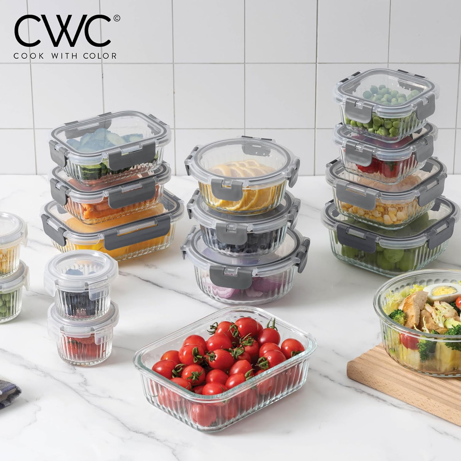 Premium 32-Pc. Borosilicate Glass Food Container Set with Dividers ...