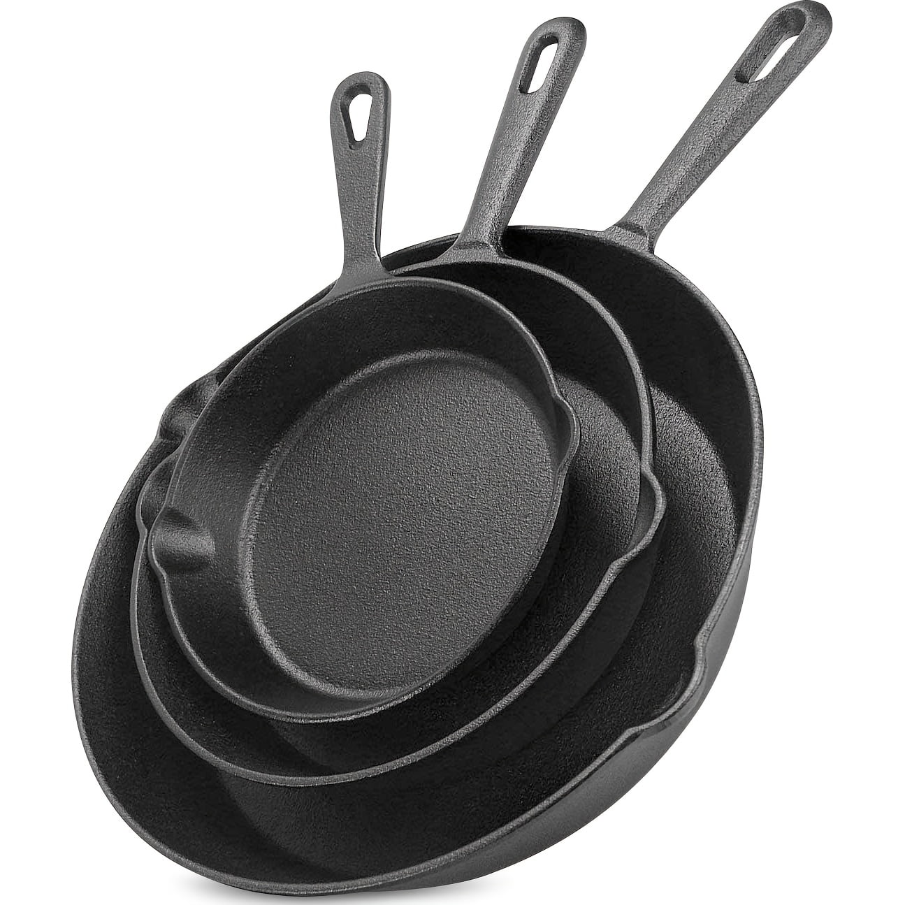 Premium 3pcs Cast Iron Skillet Set - Non-Stick Skillet with Drip Spout ...
