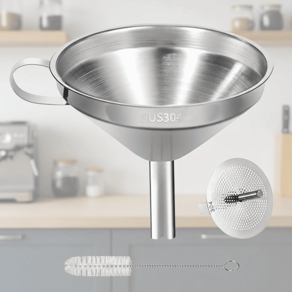 Premium 4.3-Inch Stainless Steel Kitchen Funnel with Built-in Strainer ...