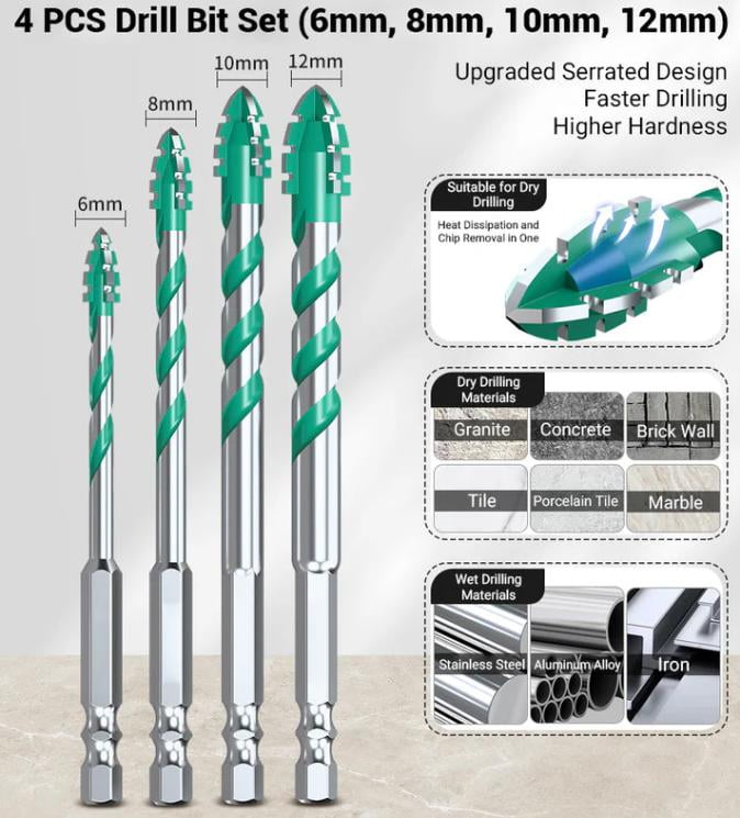 Premium 4-Flute Serrated Edge Drill Bit Set, High Hardness Sawtooth ...