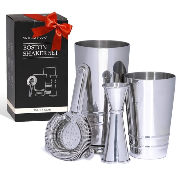 Premium 4-Piece Boston Cocktail Shaker Set w/Hawthorne Strainer ...