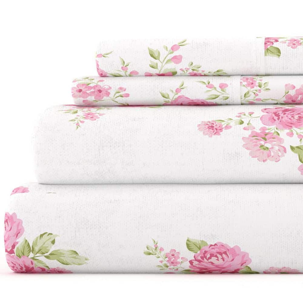 Premium 4 Piece Pink Rose Bunch Flannel Full Sheet Set - Walmart.com