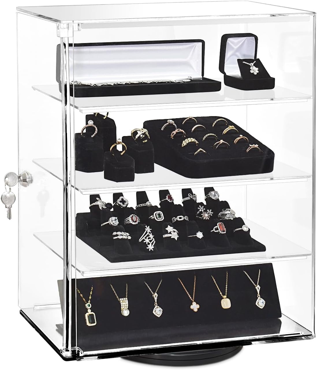 Premium 4 Tier Lockable Rotating Removable Shelves Collection Display ...