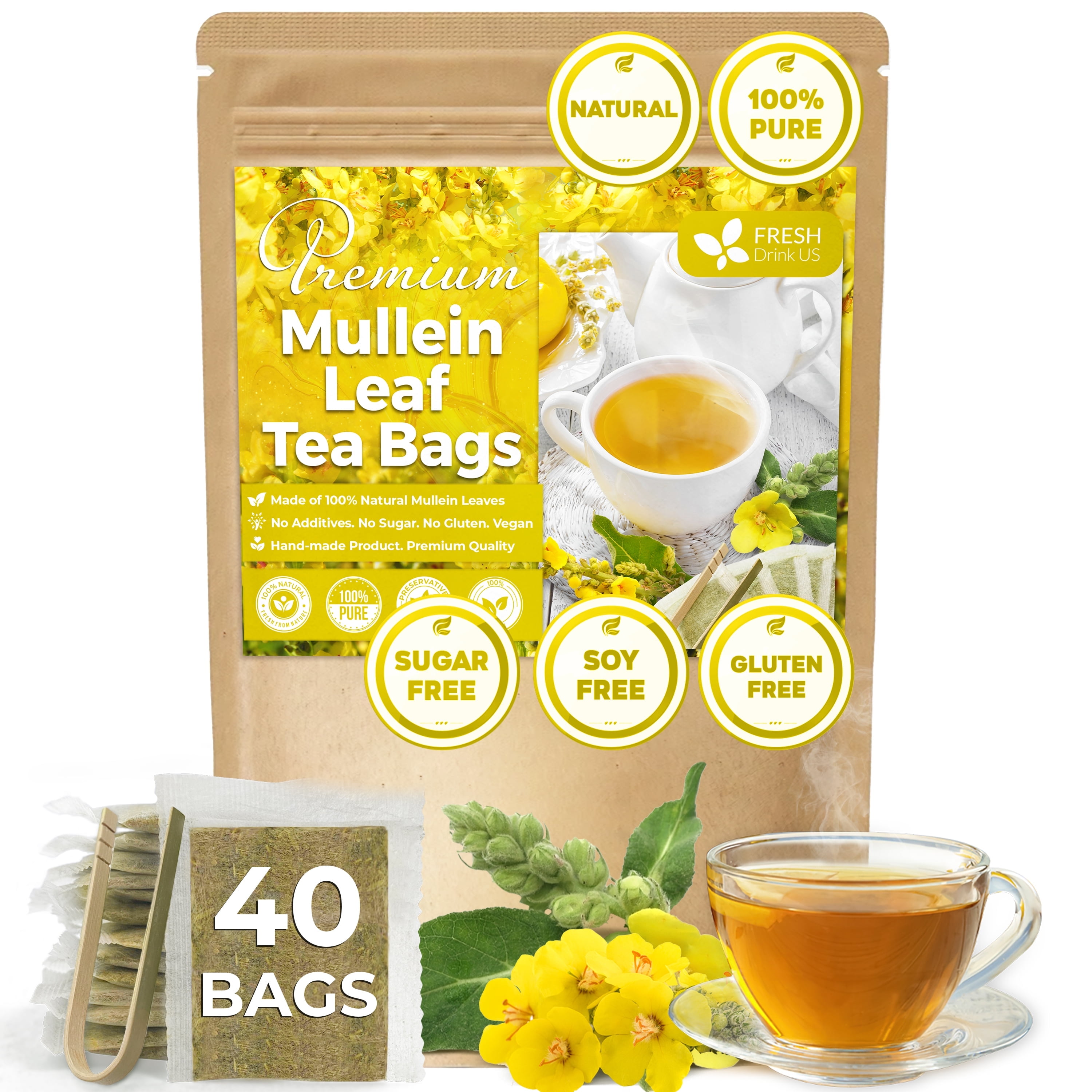 Premium 40 Mullein Leaf Tea Bags For Lung, 100% Natural & Pure from ...