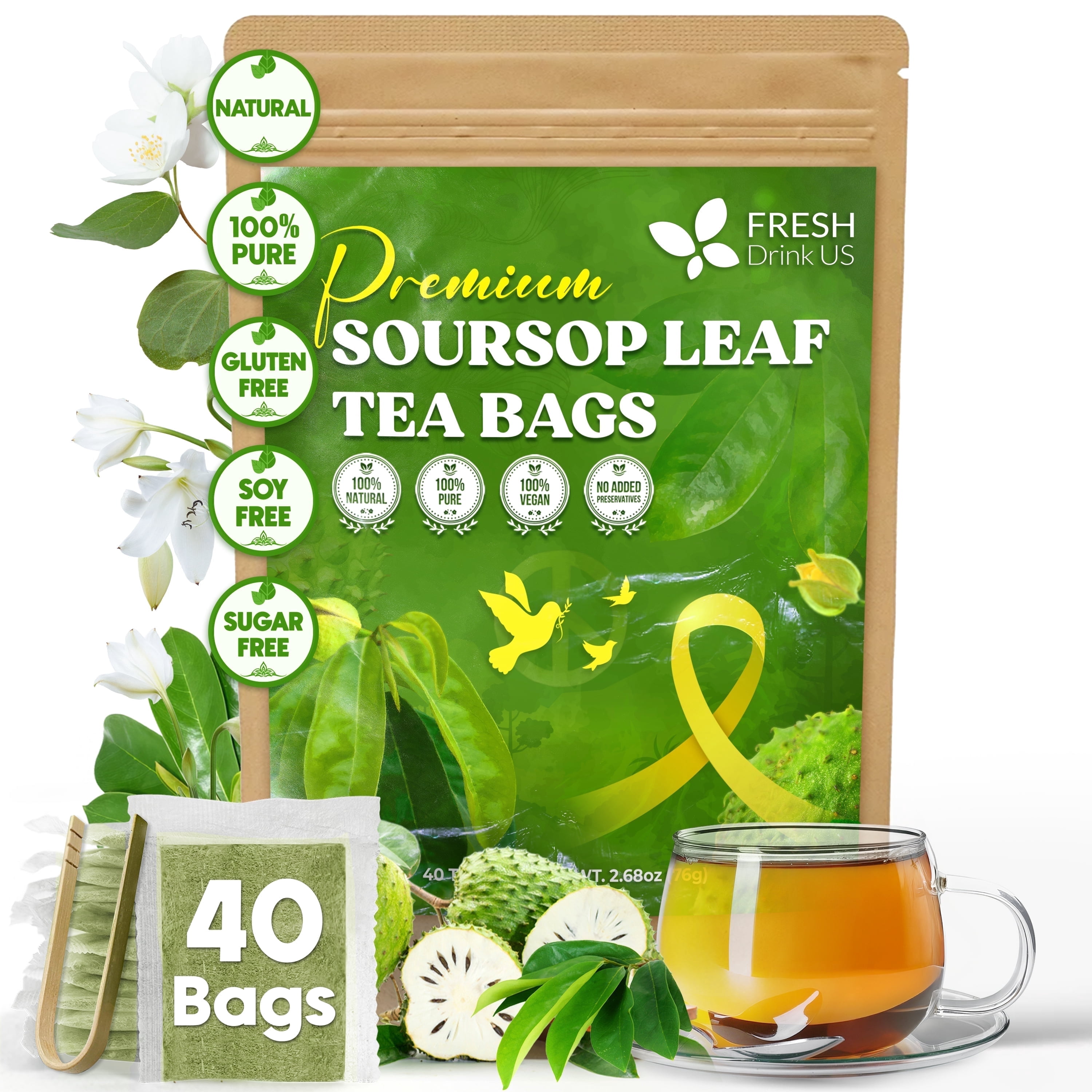 FRESHDRINKUS Premium Soursop Leaf Tea Bags, 100% Natural Herbal Tea ...