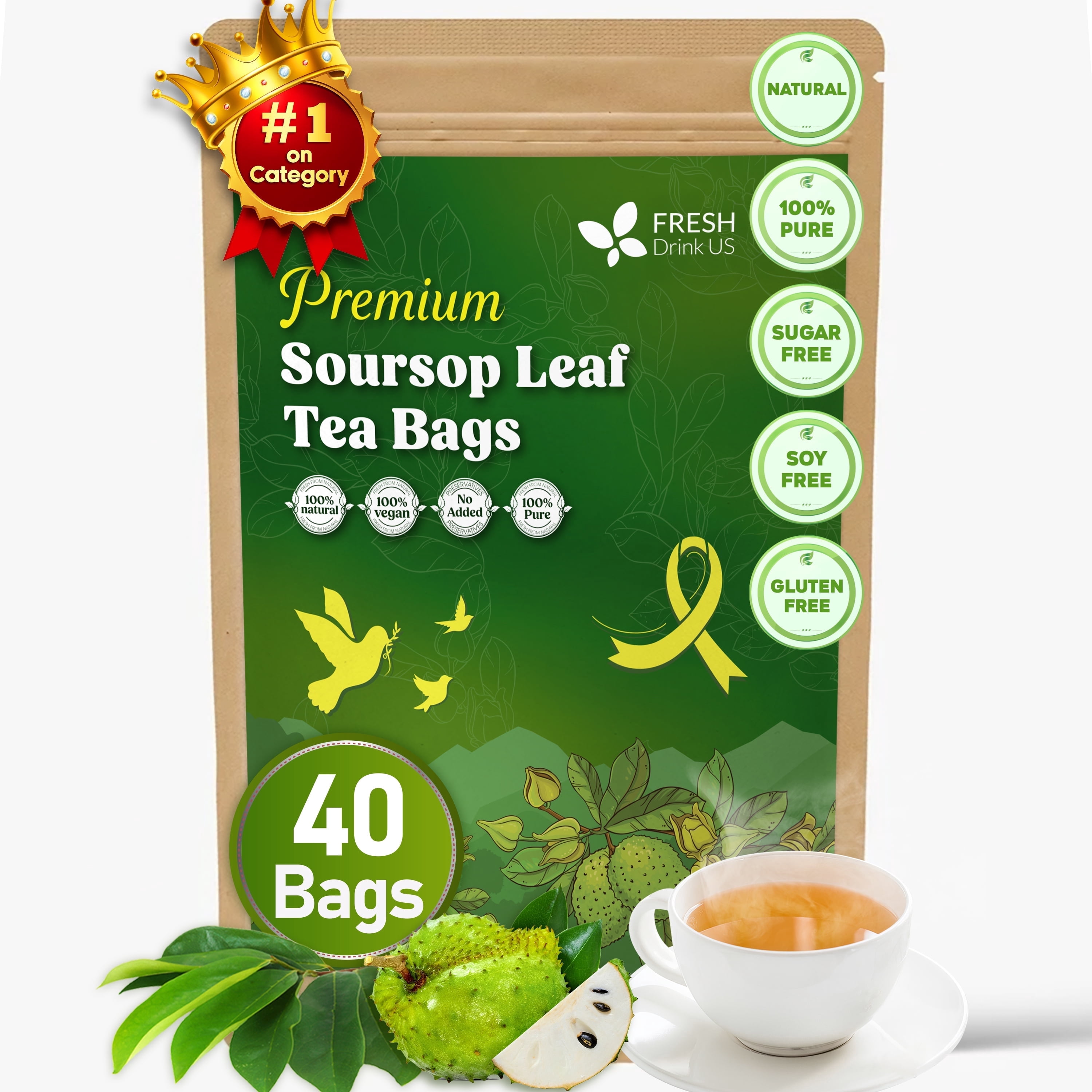 Premium 40 Soursop Graviola Leaf Tea Bags, 100% Natural and Pure from ...