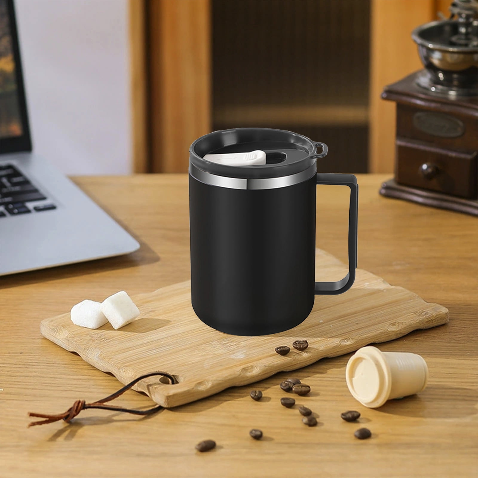 Premium 430ml Black Insulated Stainless Steel Travel Mug, Push Lid ...