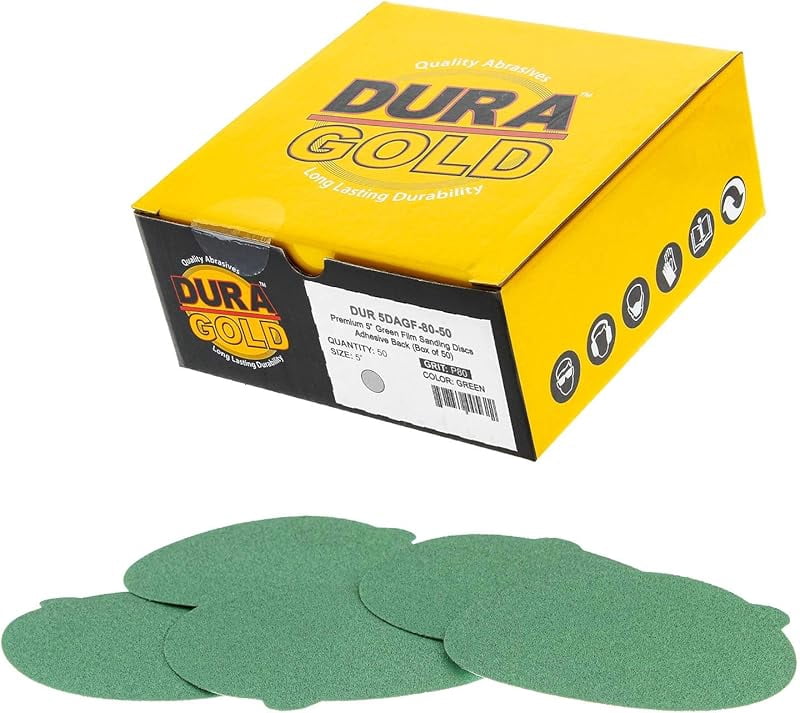 Premium 5" Green Film PSA Sanding Discs - 80 Grit (Box of 50) - Film ...