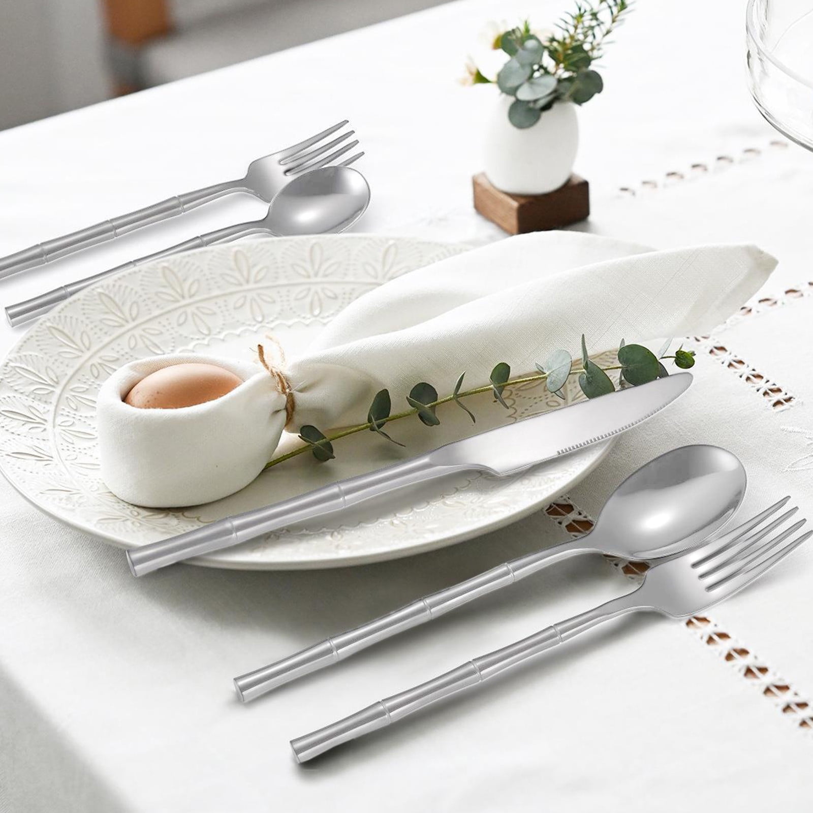 Premium 5-Piece Stainless Steel Flatware Set | Modern Round Handle ...