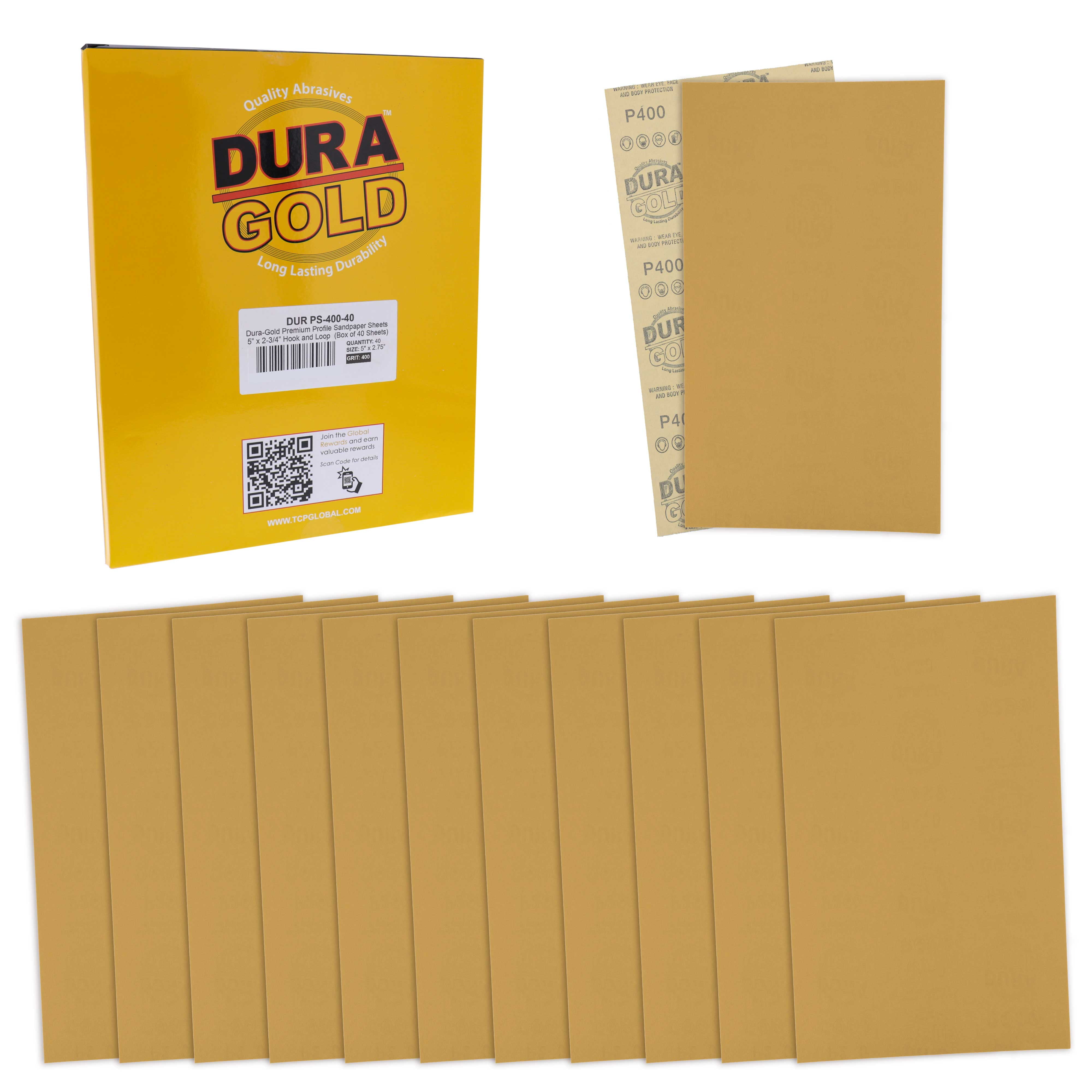 Premium 5" x 2.75" Gold Sandpaper Sheets, 400 Grit (Box of 40) - Hook ...