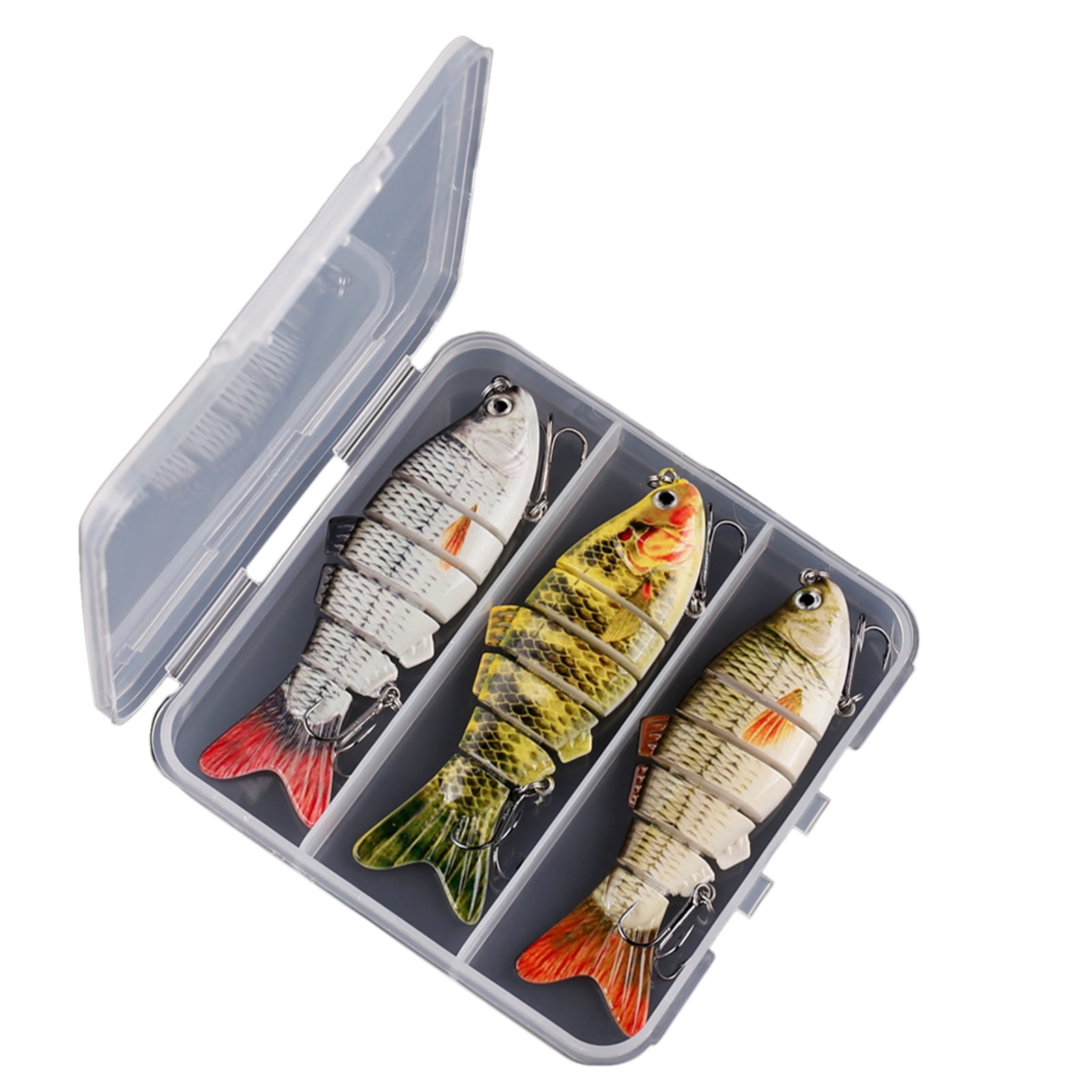 Premium 6 Segment Hard Body Fishing Lures with Treble Hook for Bass ...