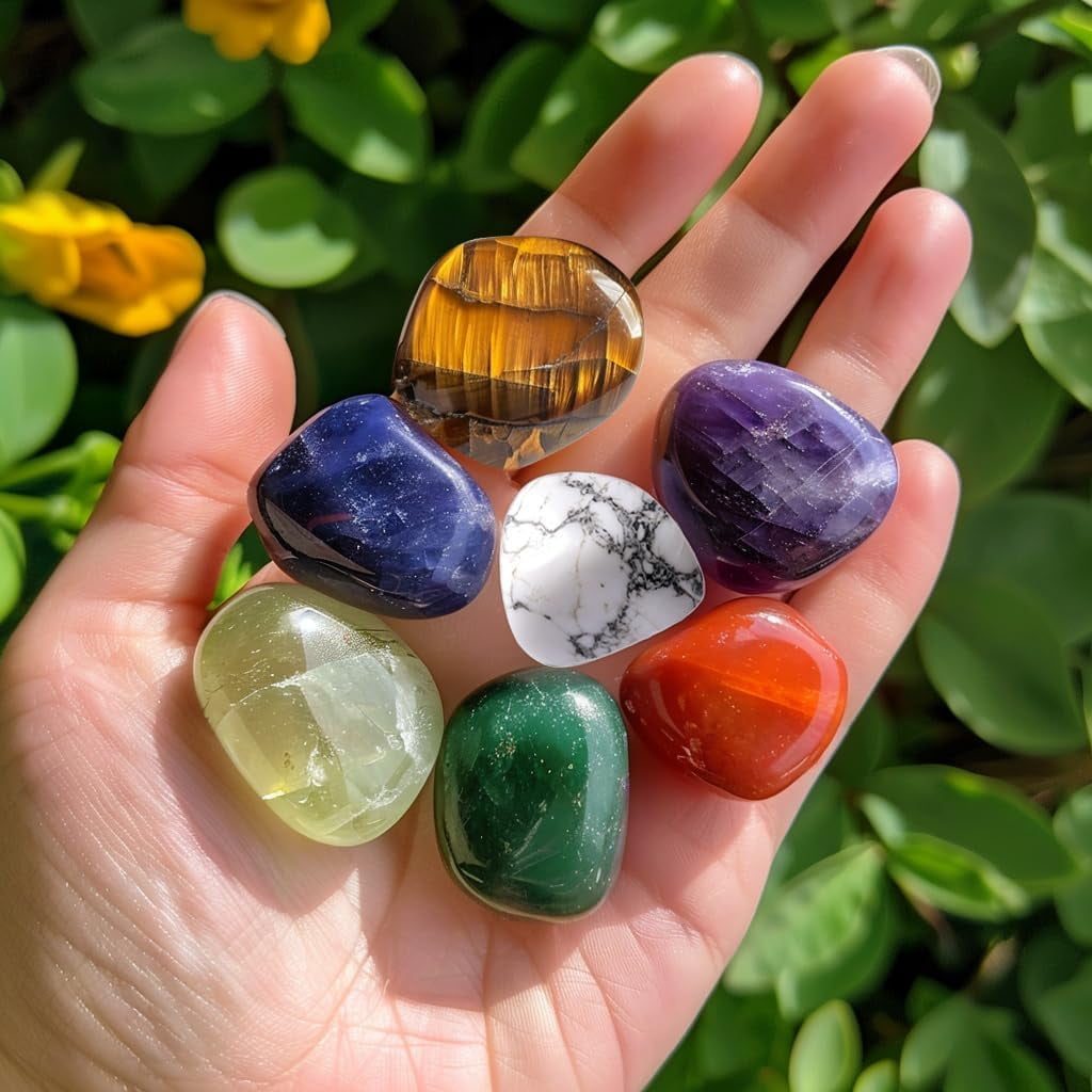 Premium 7 Chakra Stone Set with Burlap Bag, 0.8 Inches Large Size ...