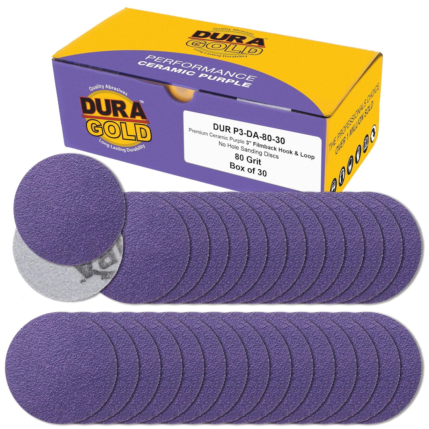 Premium 80 Grit 3" Purple Film Ceramic Sanding Discs, Box of 30 - Hook ...