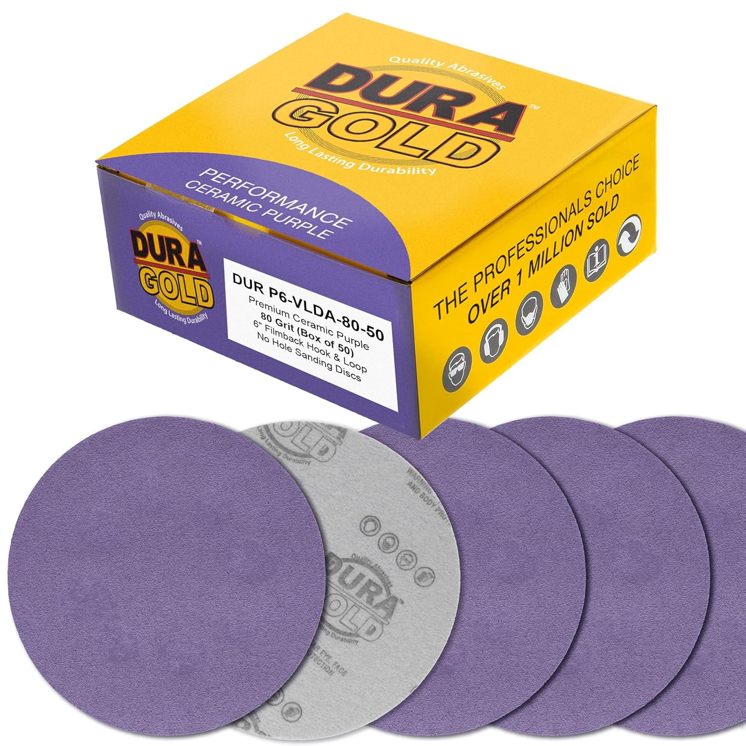 Premium 80 Grit 6" Purple Film Ceramic Sanding Discs, Box of 50 - Hook ...