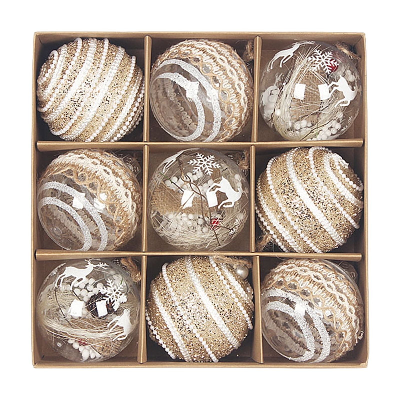 Premium 9 Pack 3.15in Crystal Clear Ornament Spheres with Natural Jute ...