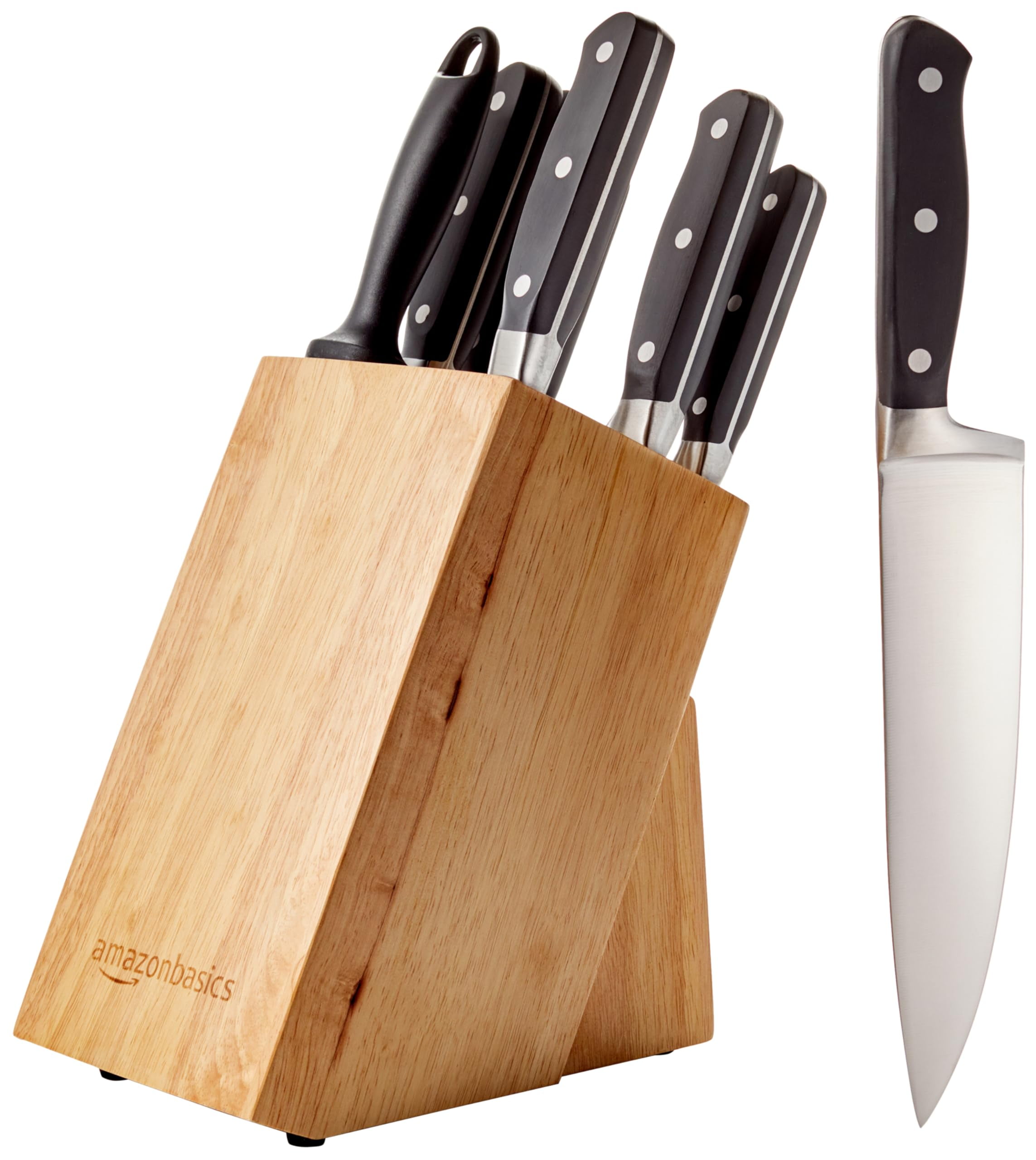 Premium 9-Pc Stainless Steel Knife Set, Wooden Block Storage, Chef ...