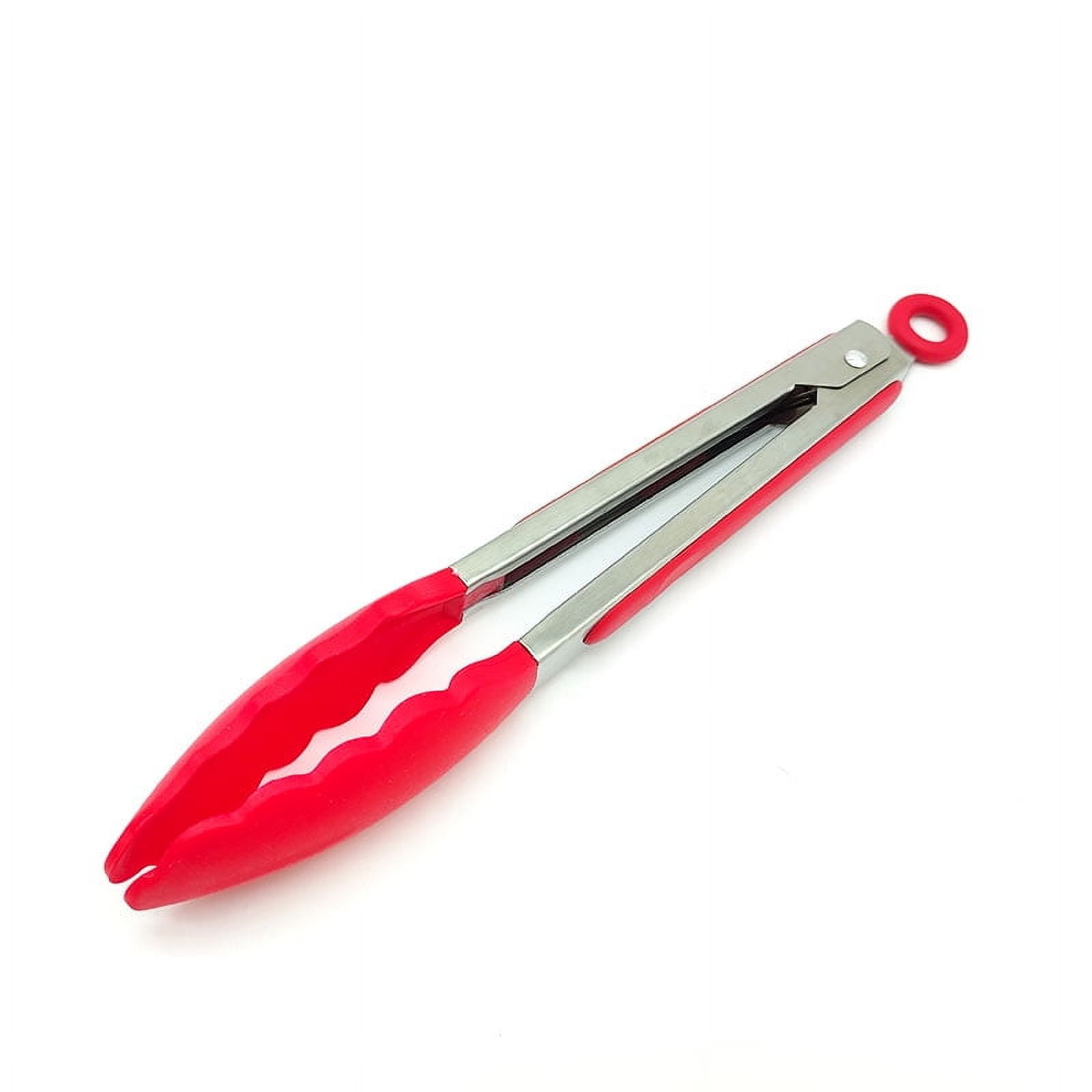 Premium 9 inch Silicone Kitchen Food Tong Stainless Steel Grill Tongs ...