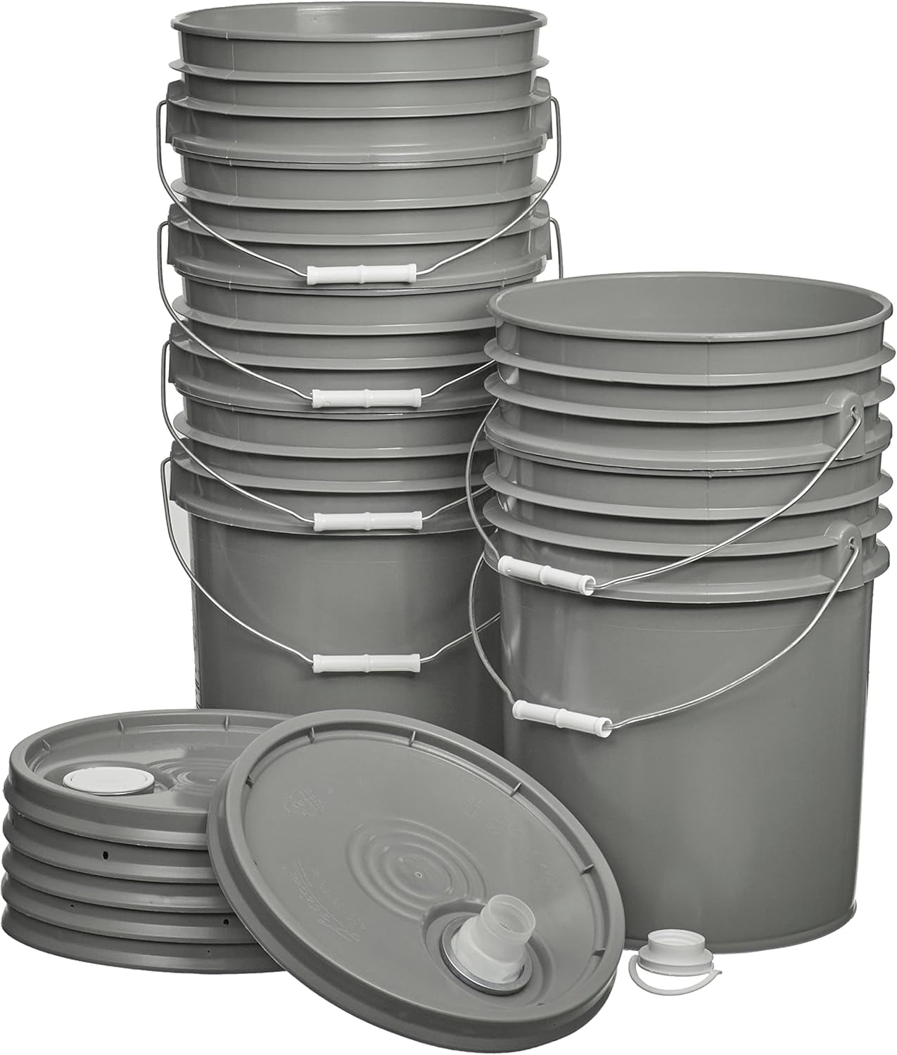 Premium 90 Mil HDPE Bucket with Handle and Rieke Lid, 5 gal, 6 Pack ...