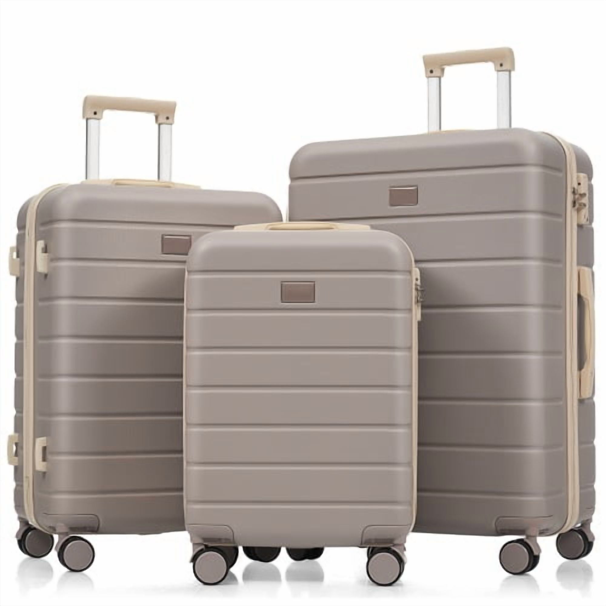Premium ABS Luggage Set 3-Piece Brown, Hard Shell Suitcase with TSA ...