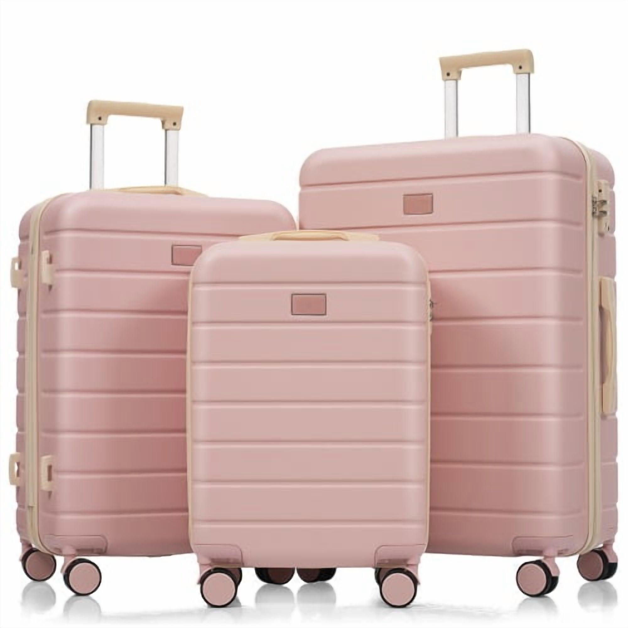 Premium ABS Luggage Set 3-Piece Pink, Hard Shell Suitcase with TSA Lock ...