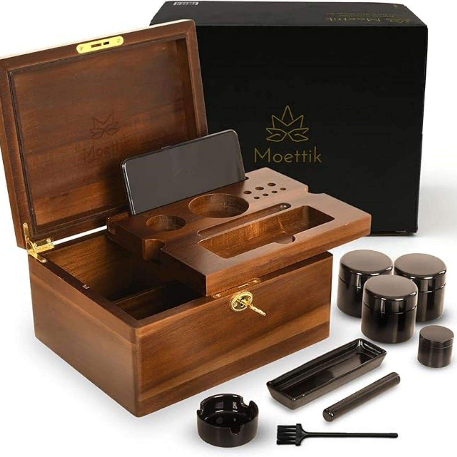 Premium Acacia Storage Box Smell Proof Locking Design with Accessories ...