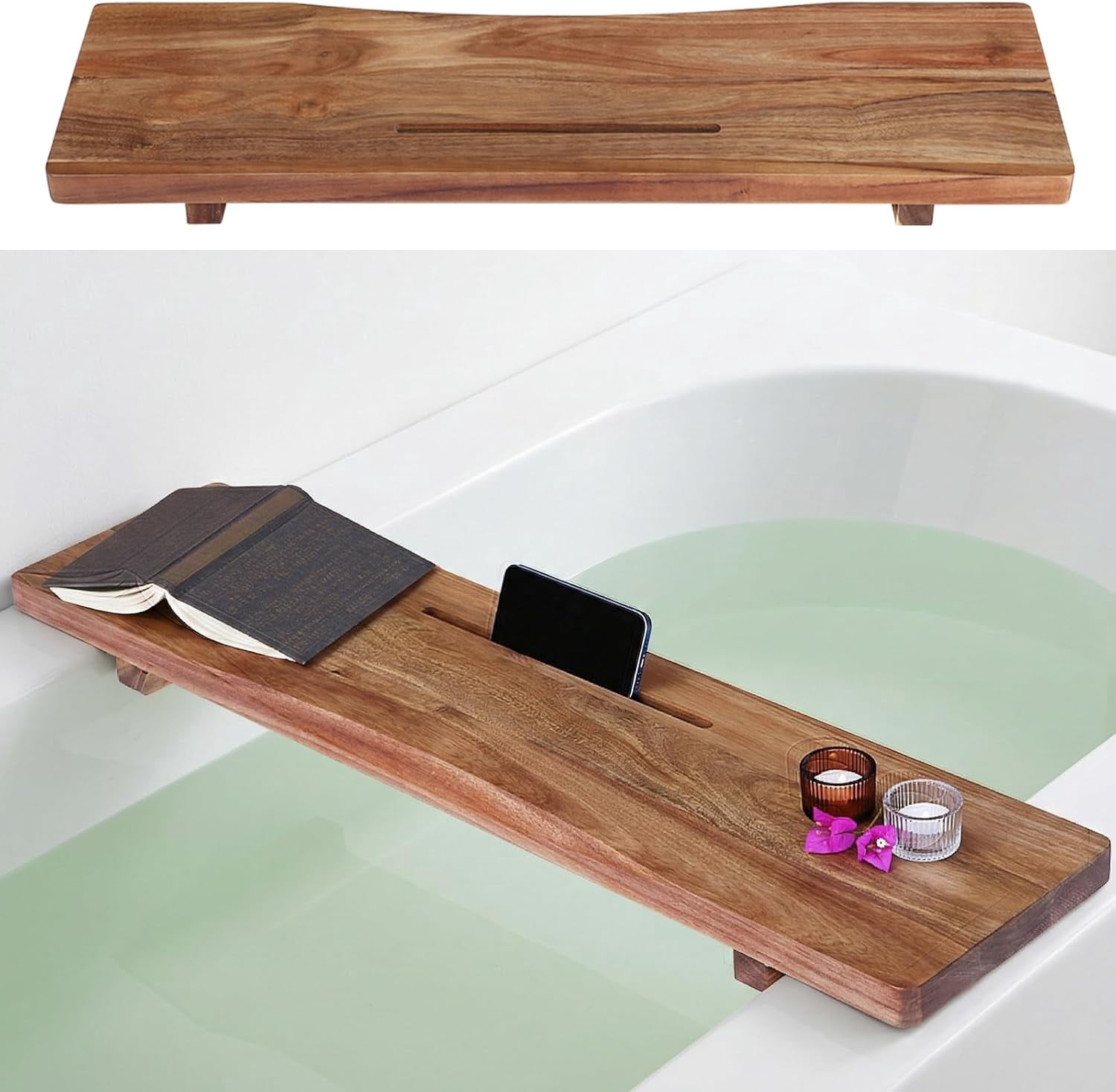 Premium Acacia Wood Bathtub Tray Caddy with Adjustable Legs ...