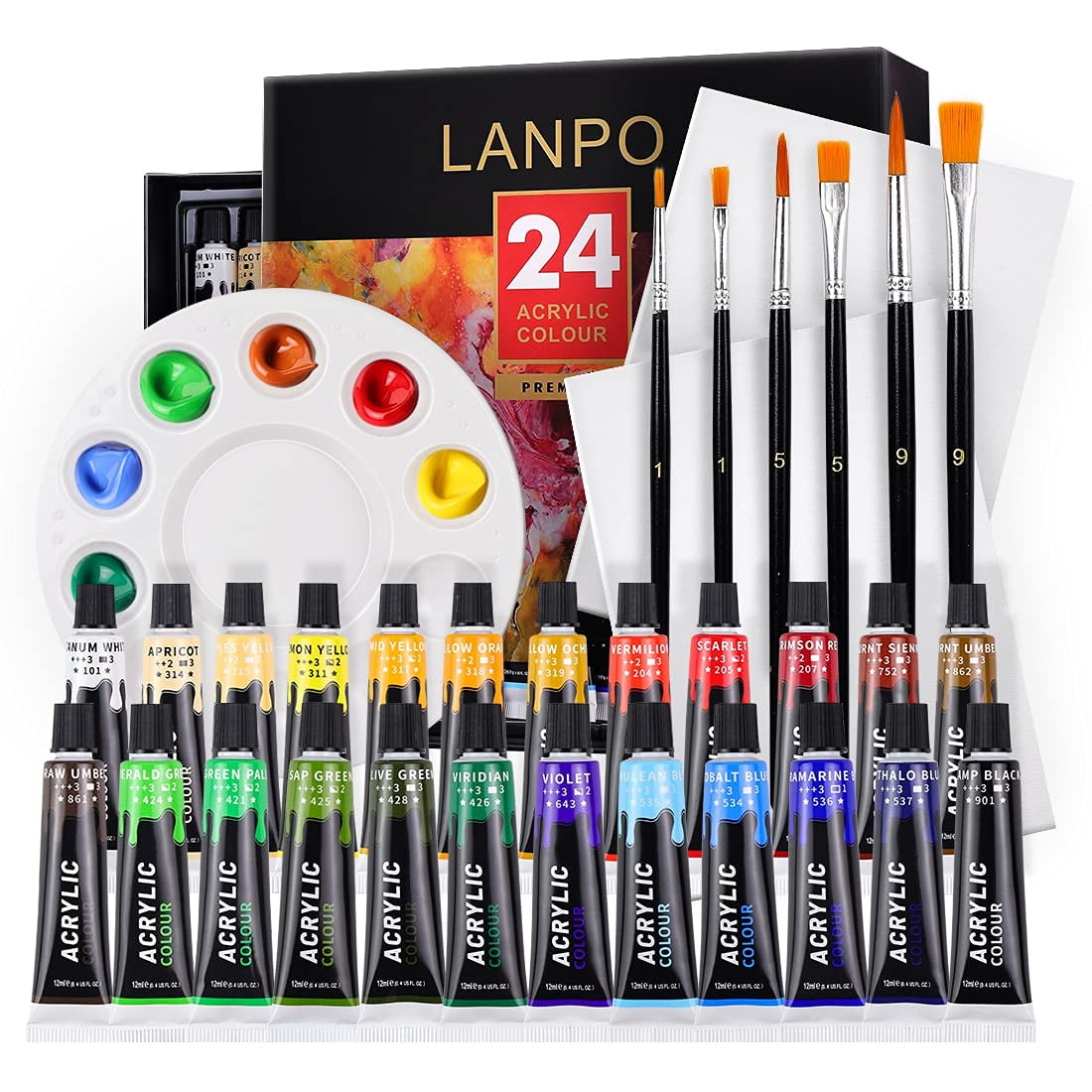 Premium Acrylic Paint Set Professional 24 Color 12ml each tube with 1 ...