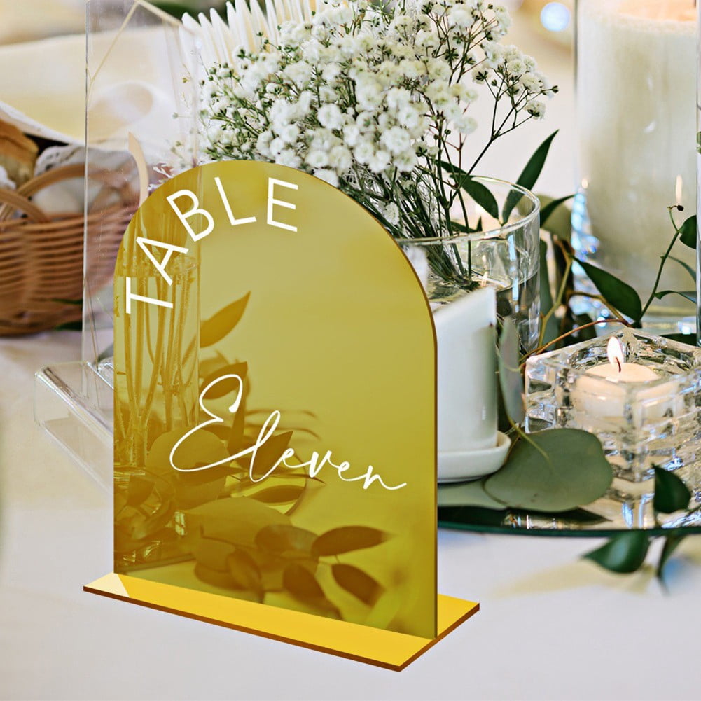 Premium Acrylic Table Numbers with Stands 10 Sets of Mirrored Arch ...