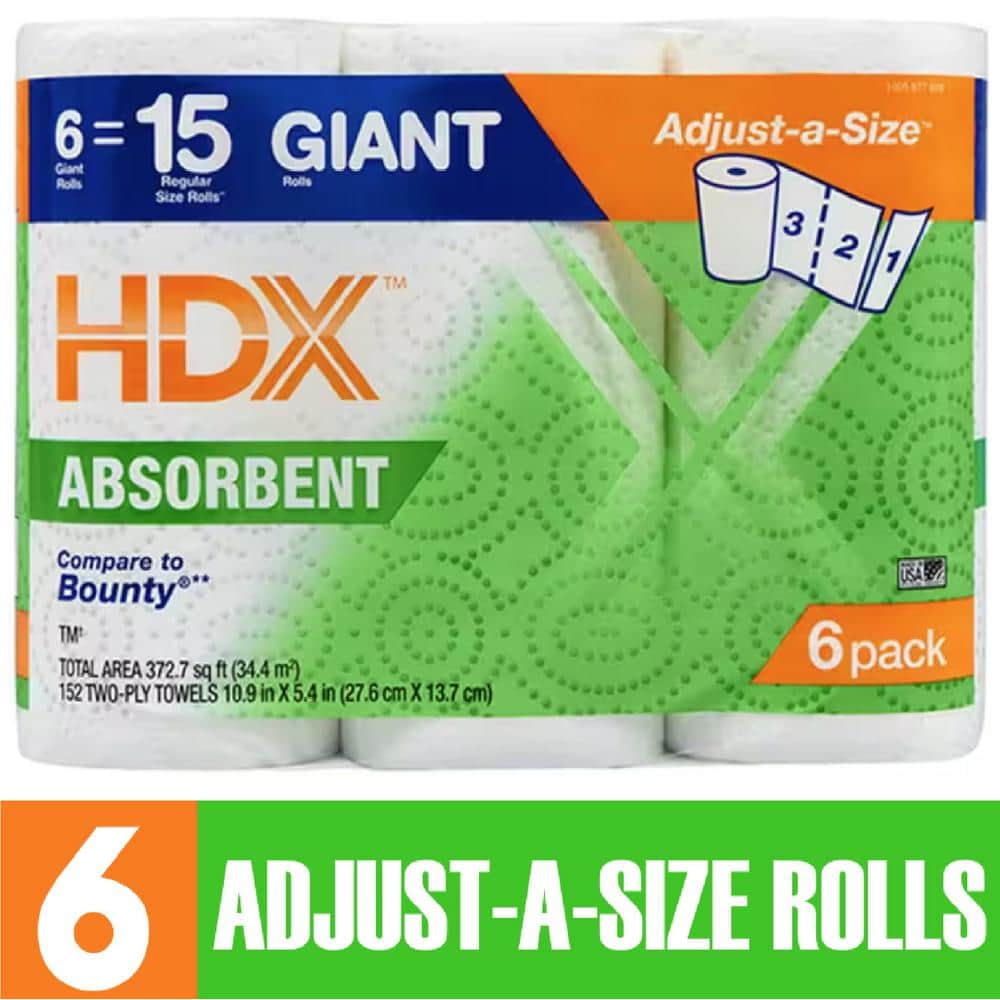Premium Adjust-A-Size, White Paper Towel Rolls (6 Giant Rolls ...