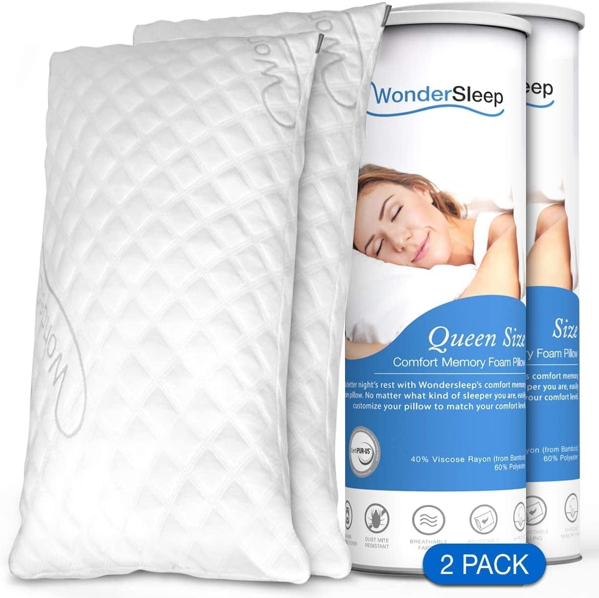 Premium Adjustable Loft [Queen Size 2-Pack] - Shredded Memory Foam ...