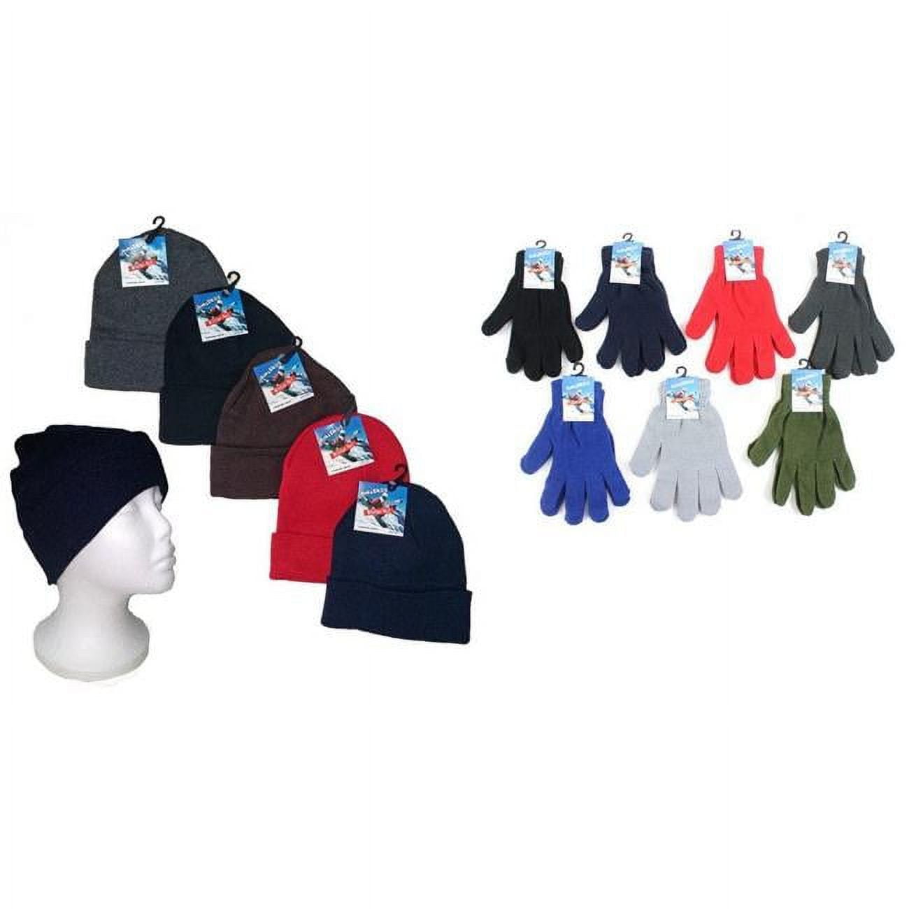 Premium Adult Cuffed Knit Hats & Adult Magic Stretch Gloves Combo Packs ...