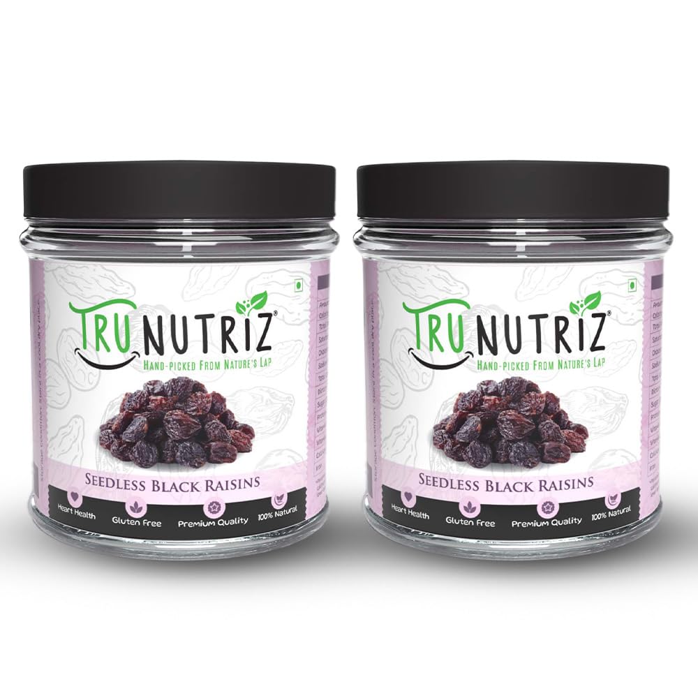 Premium Afghani Seedless Black Raisins By Trunutriz 500gm, (250gm * 2 ...