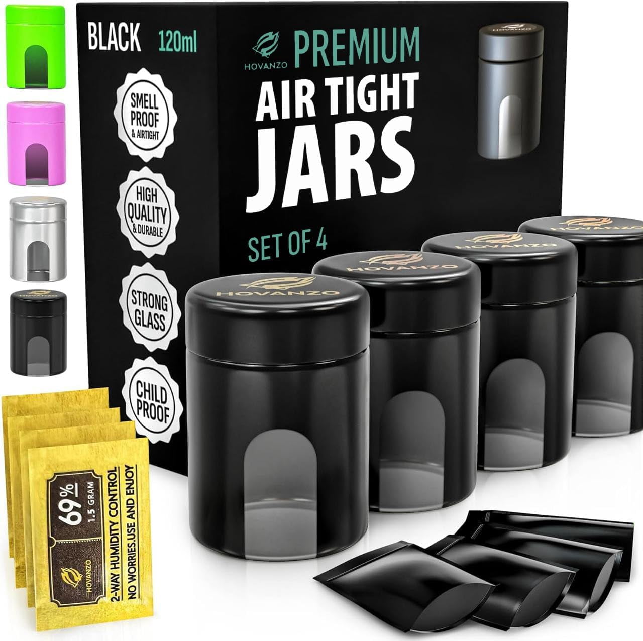 Premium Airtight Glass Storage Jars 120ml with 69% Humidity Control 4 ...