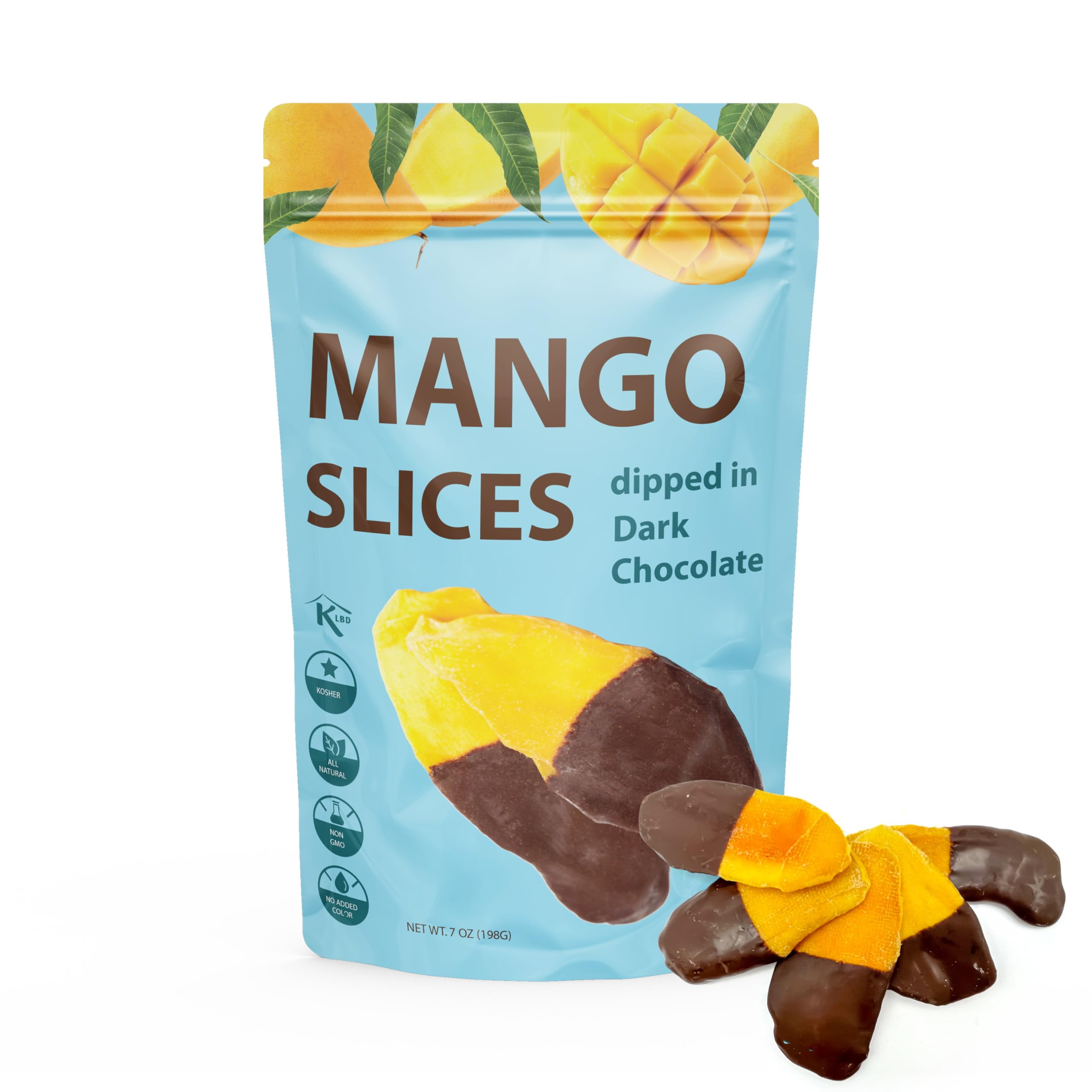 Premium All Natural Real Rich Dark Chocolate Dipped Tropical Mango Dried Fruit Slices 7oz Non ...