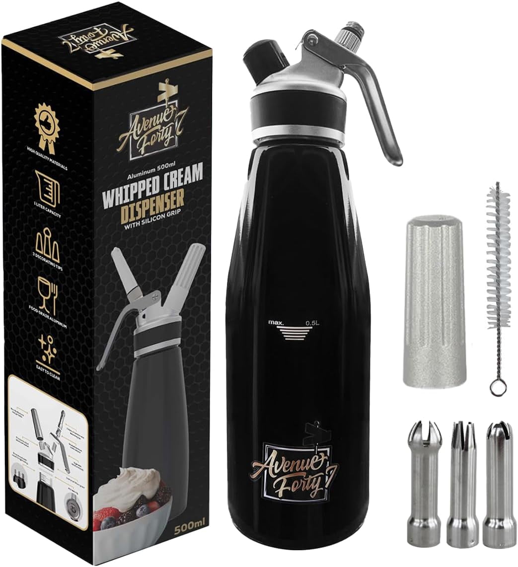 Premium Aluminum Whipped Cream Dispenser - Leak-Resistant Cream Maker with 3 Stainless Steel ...
