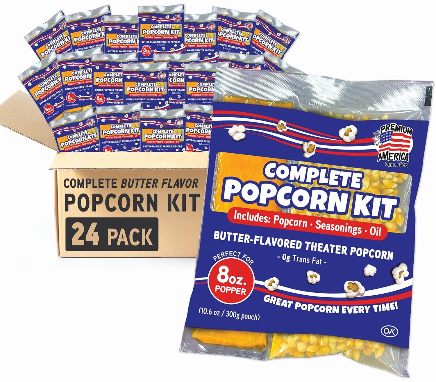 Premium America Popcorn Kit, 24 Packs for a 8 oz Popper, Movie Theater ...