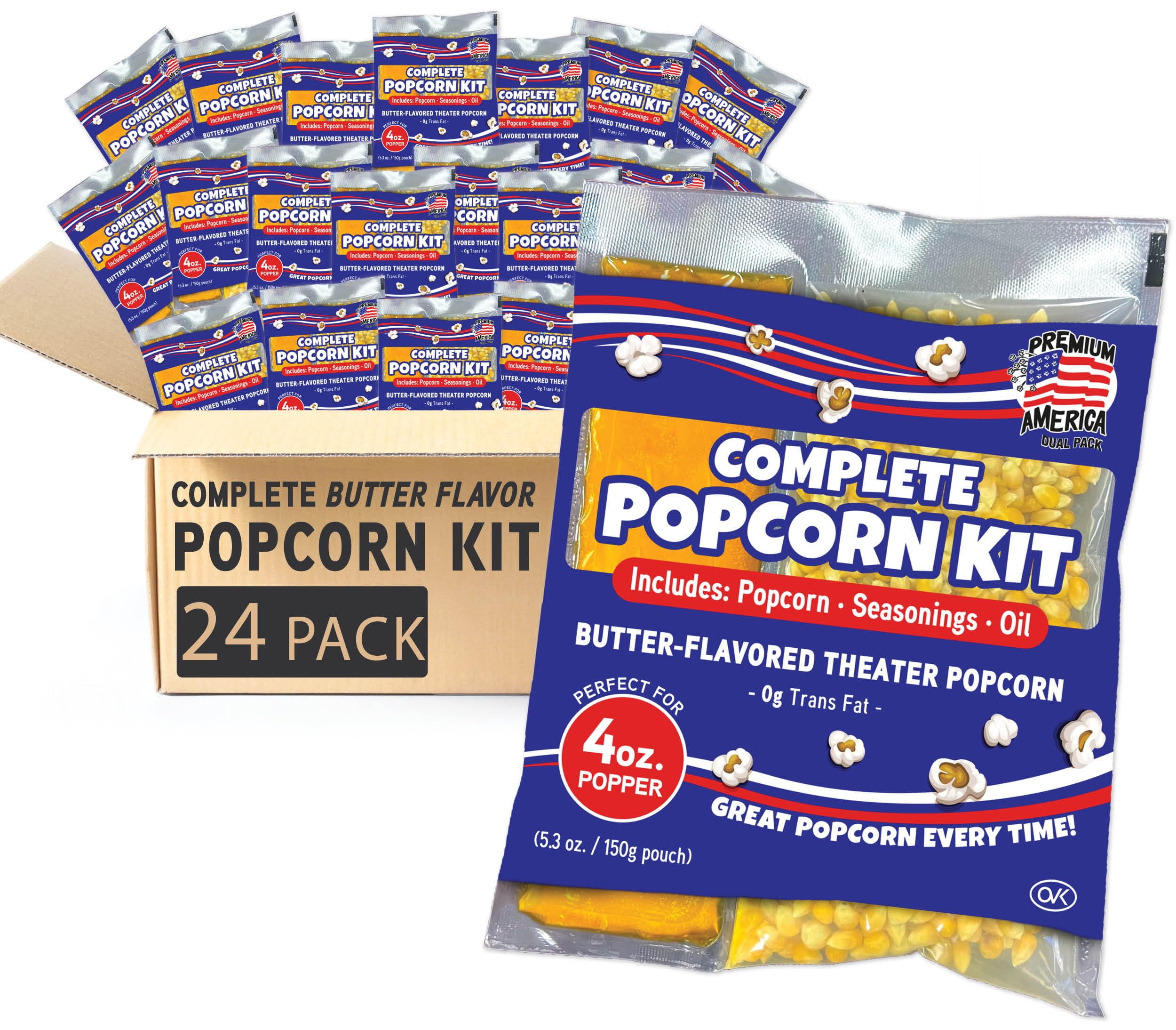 Premium America Popcorn Kit, AKF18 24 Packs for a 4 oz Popper, Movie ...