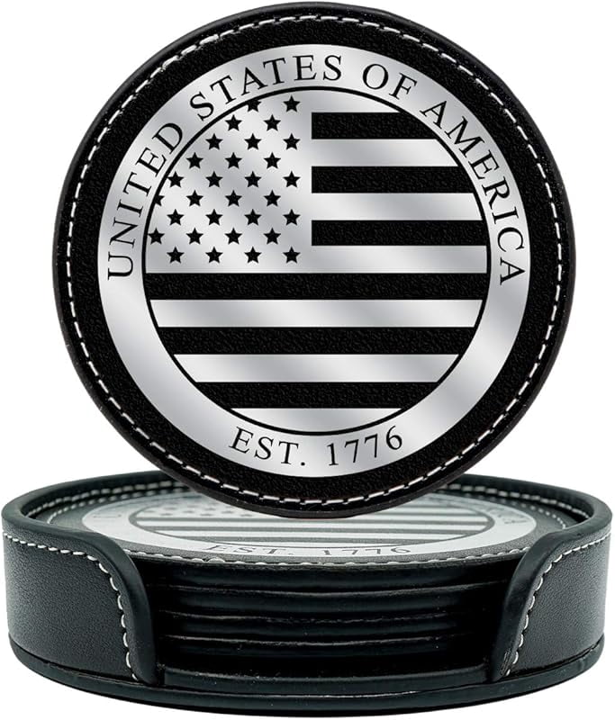 Premium American Flag Leather Coasters Set with Foil Stamped Logo - 4 ...
