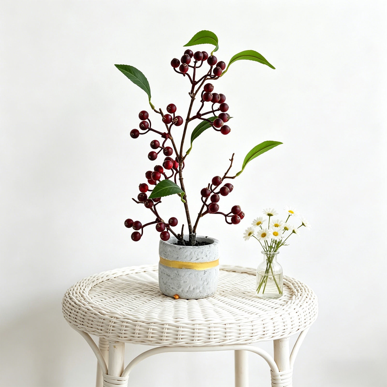 Premium Artificial Fruit Bonsai Tree Realistic Green Faux Plants Home ...