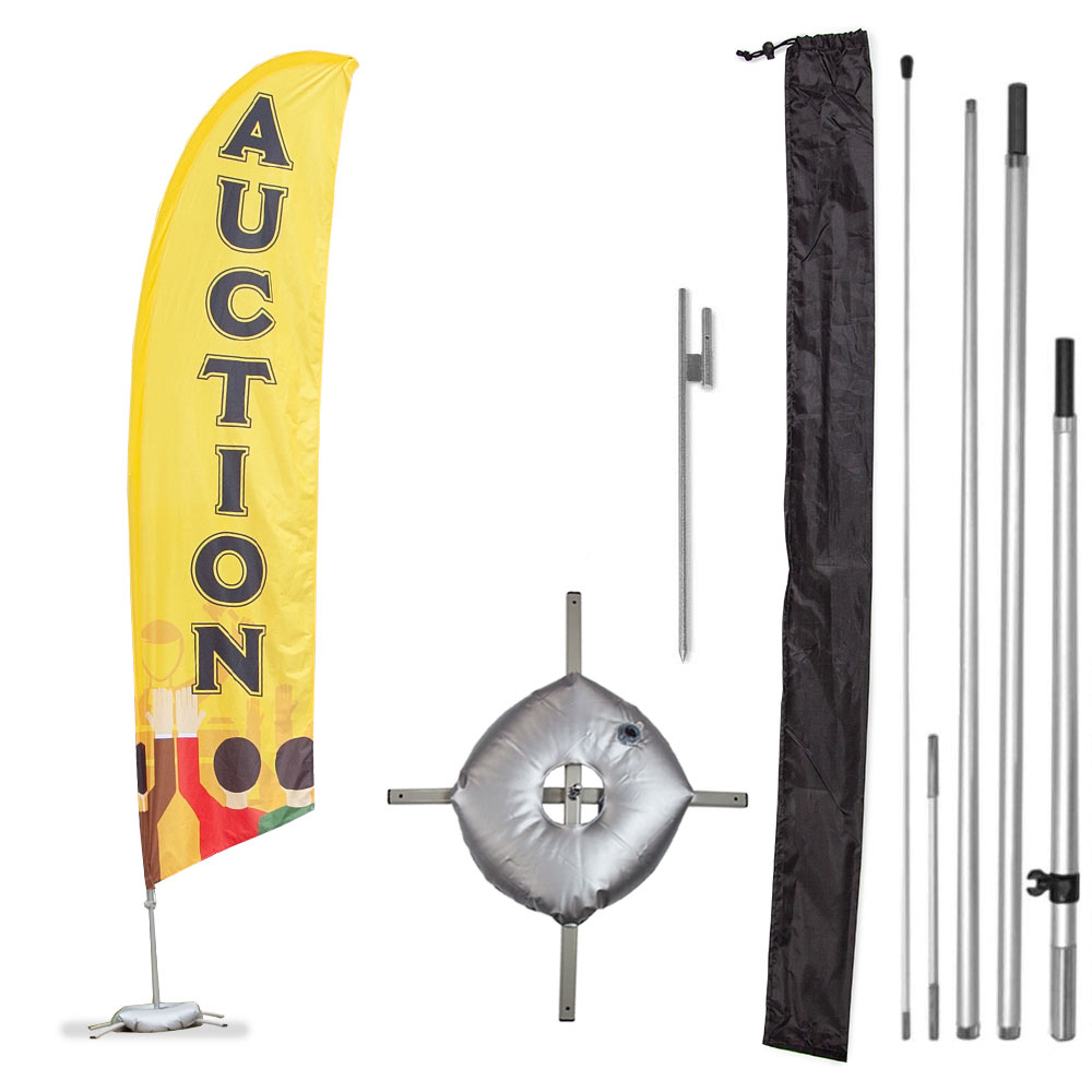 Premium Auction Feather Flag Kit - Includes 13ft Sectional Aviation Grade Fiberglass Poles ...