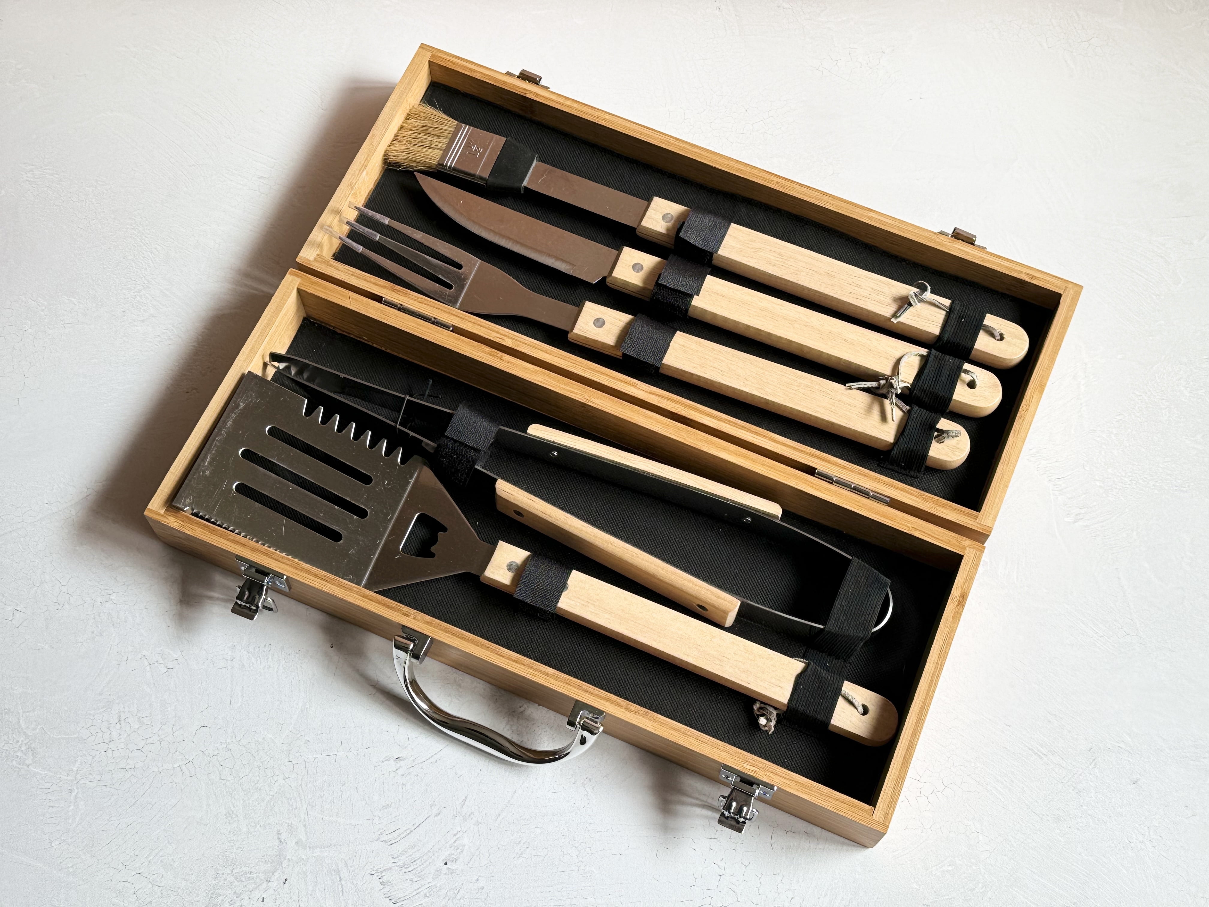 Premium BBQ Grill Gift Set with Bamboo Storage Case – 5-Piece Stainless ...