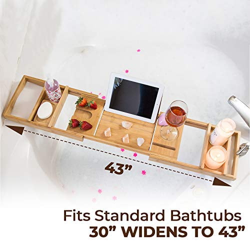 Premium Bamboo Bathtub Tray Caddy for Tub - Expandable Foldable Bath ...
